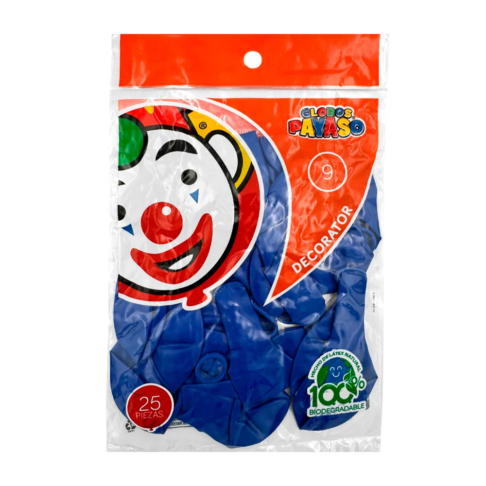 Paquete de 25 globos payaso de 9 in – 23 cm en color azul / 408568 ...
