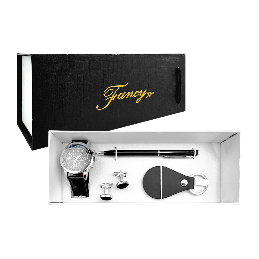 Kit de regalo para caballero con reloj de mano, llavero, 2 gemelos y ...