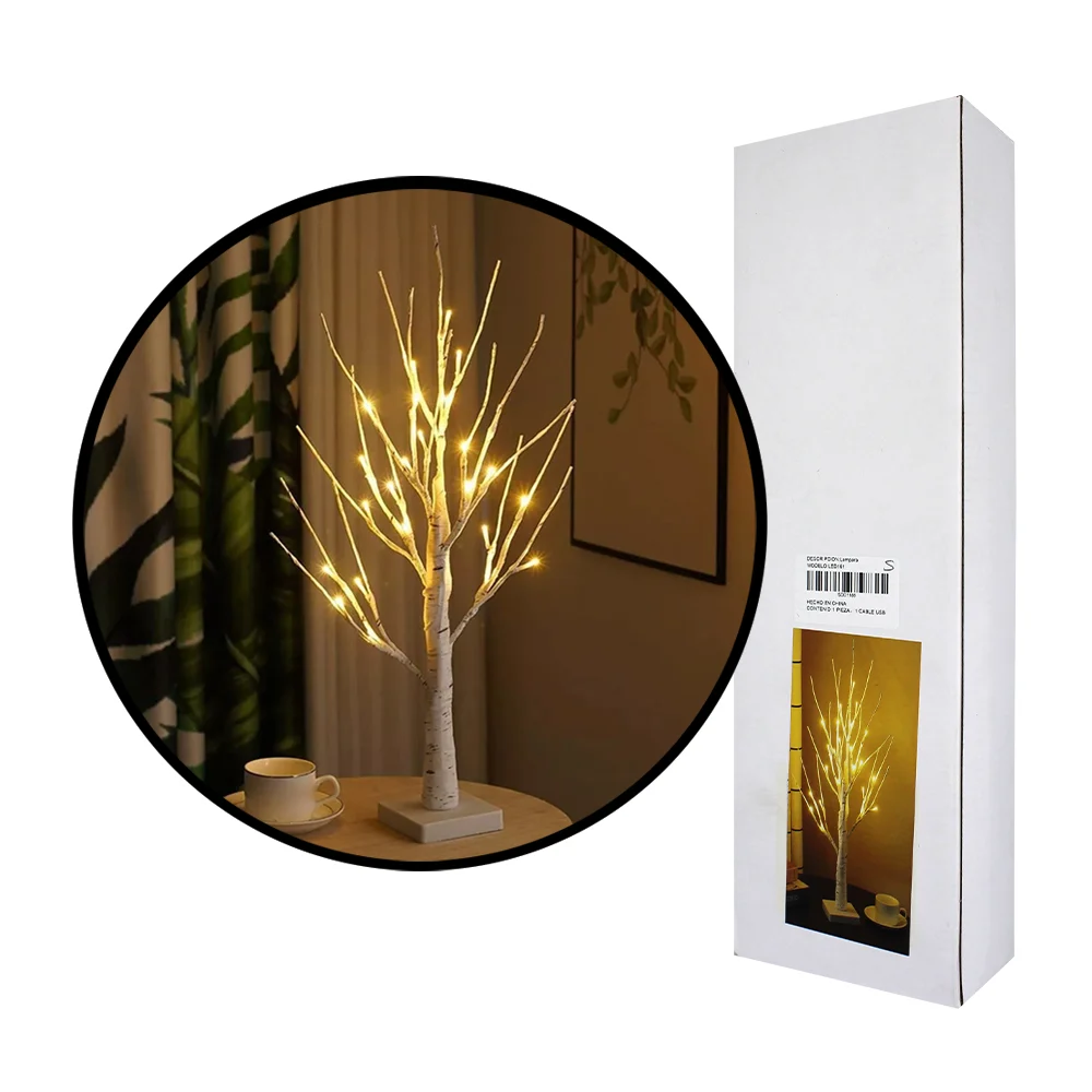 Lámpara decorativa usb de luz cálida en forma de árbol blanco con ...